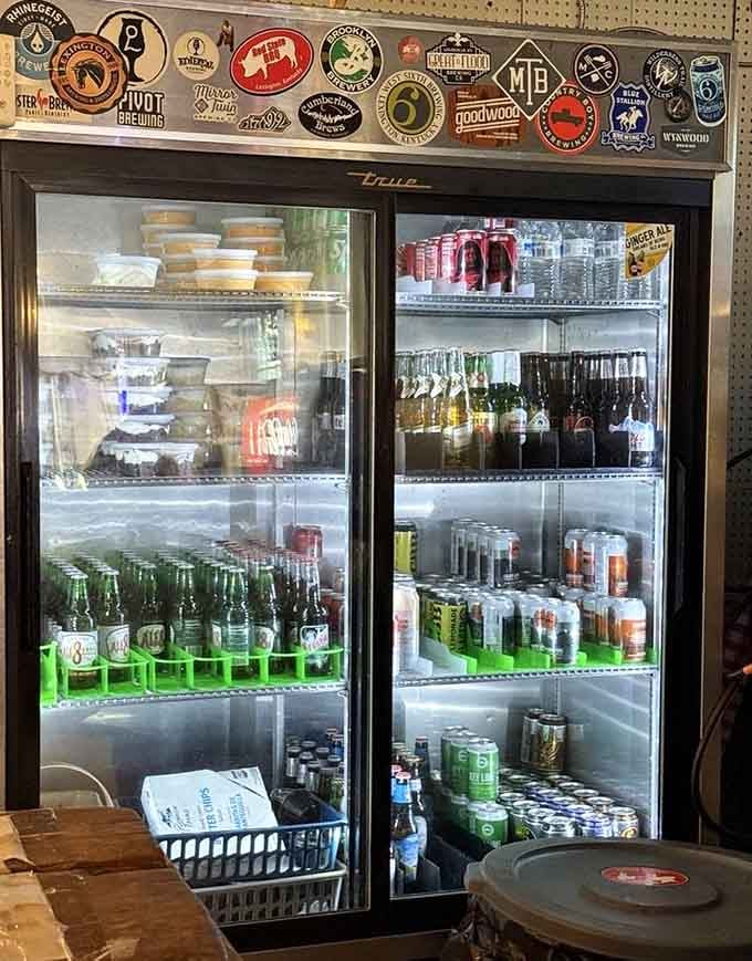 The beverage cooler stocks everything from local craft brews to classic sodas for every possible preference.