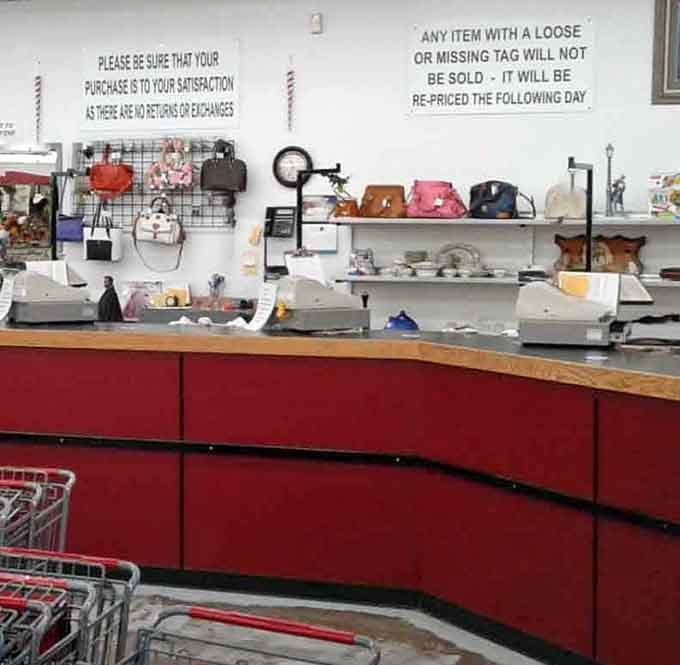 The checkout counter where your pile of finds gets totaled up to an amount that makes you smile.