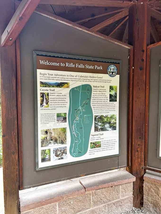 Trail maps showing multiple routes, because one spectacular waterfall view is never quite enough.