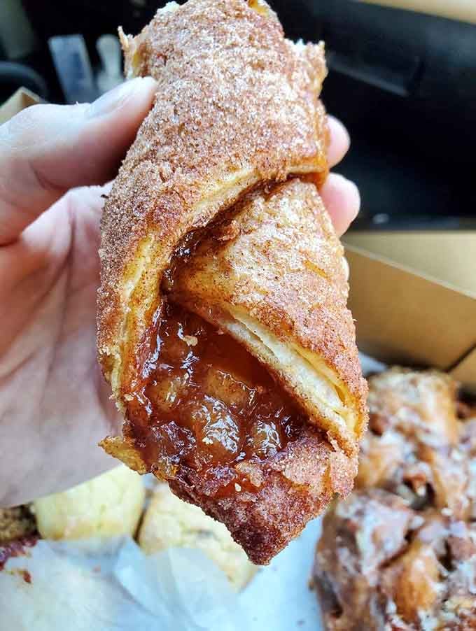 The cinnamon apple strudel brings European elegance to your breakfast table, one flaky, fruit-filled layer at a time.