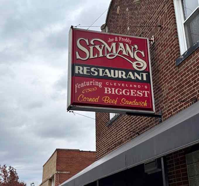 The sign doesn't lie: Cleveland's biggest corned beef sandwich isn't marketing hype, it's a documented fact.