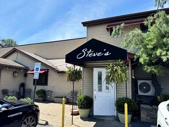 The entrance welcomes you with planters and a promise of the beefy goodness waiting inside this Carlstadt treasure that locals guard jealously.