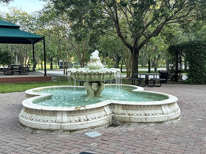 Sunflower Park's classic fountain creates a peaceful oasis in the heart of town. The gentle splash of water provides nature's soundtrack to downtown life.