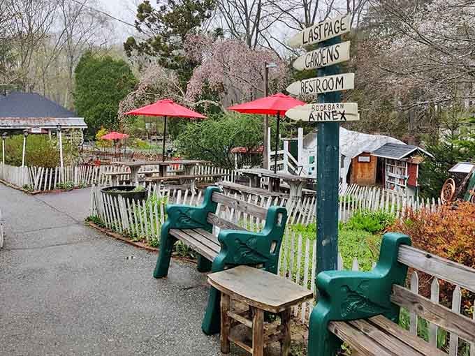 Outdoor seating lets you preview your purchases before committing, like a test drive for books.