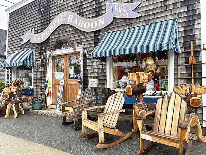 The Purple Baboon proves Maine's gift shops have personality to spare. Those wooden Adirondack chairs practically beg you to sit and stay awhile.