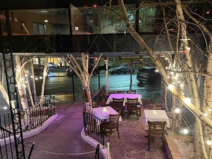 Outdoor seating with twinkling lights turns a Madison sidewalk into something resembling a European bistro experience.