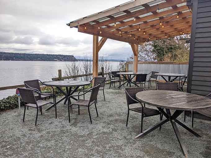 The outdoor patio where you'll want to linger long after your plate is empty, soaking in views and island time.