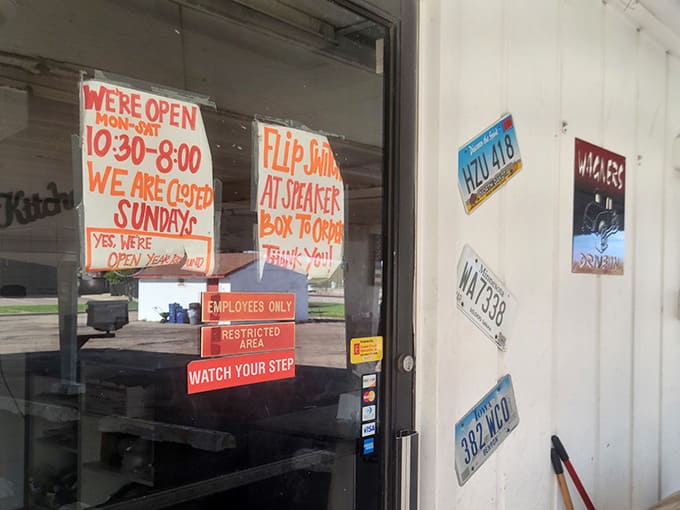 Hand-written signs that tell you everything you need to know, including the fact that yes, they're definitely open year-round.