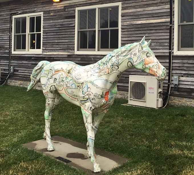 Even the outdoor decor celebrates Kentucky's equestrian heritage with whimsical charm that makes you smile before you eat.