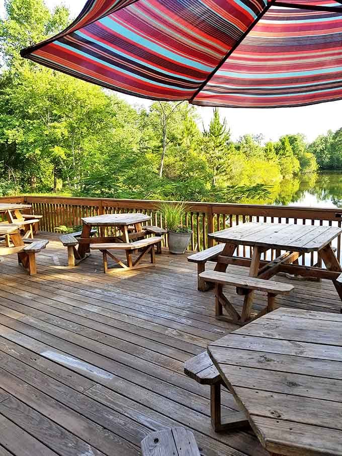 Outdoor seating with a view that soothes the soul. After a feast this good, the peaceful water view helps you contemplate a second helping.