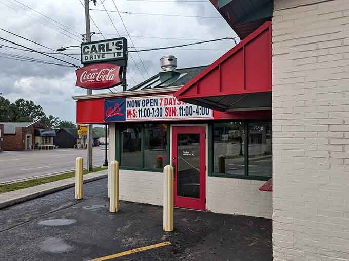 The entrance welcomes you with that classic drive-in charm, promising food that tastes like your best childhood memories.