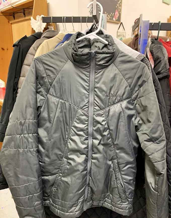 A Columbia jacket hangs patiently, waiting for its second adventure&mdash;perhaps with someone who'll appreciate its weather-beaten wisdom.