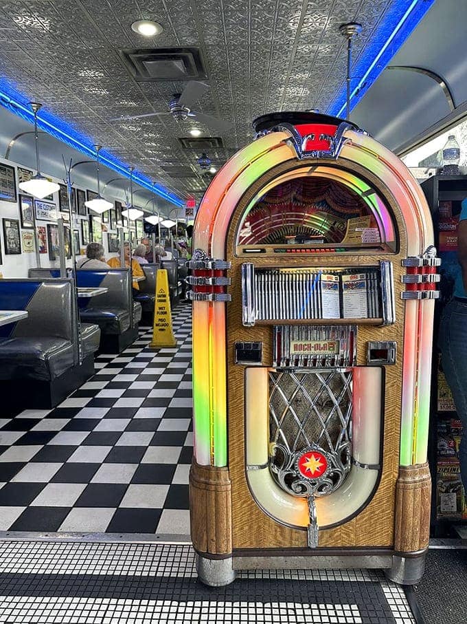 This isn't just any jukebox&mdash;it's a glowing time machine offering musical transportation to simpler days when rock and roll was young and milkshakes were currency.