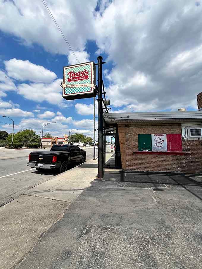 Tony's street sign stands as a beacon of hope for the hungry, like a lighthouse guiding sandwich-seekers safely to shore.