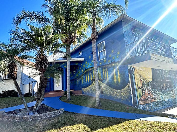 Tropical palm trees frame this artistic anomaly perfectly&mdash;a surreal collision of Florida sunshine and 19th-century Post-Impressionist vision that somehow works brilliantly.