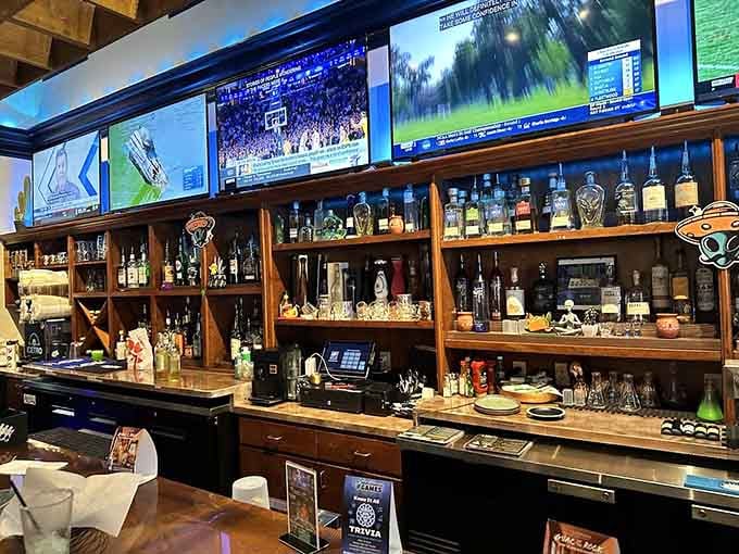 A well-stocked bar with multiple screens ensures you won't miss the game while enjoying stellar drinks.