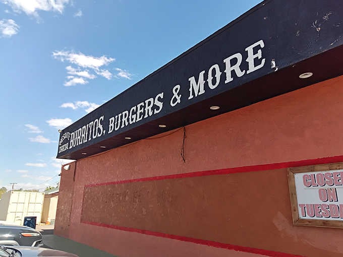 This local eatery's straightforward signage promises exactly what the hungry traveler needs: burritos, burgers, and more deliciousness.