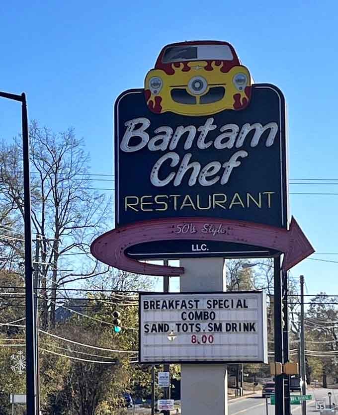 The roadside sign advertising breakfast specials, beckoning hungry travelers like a beacon of hope and hash browns.