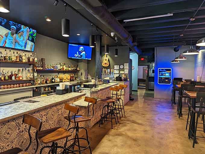 The bar area: where bourbon and barbecue form the perfect marriage, and nobody's filing for divorce anytime soon.