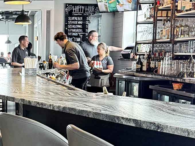 The friendly team is ready to mix your favorites! Grab a seat at the bar for the best happy hour.