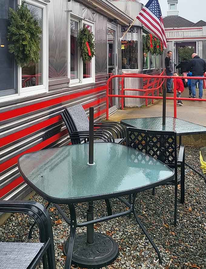 Outdoor seating for when you want your pancakes with a side of fresh air and people-watching opportunities on Route 28.