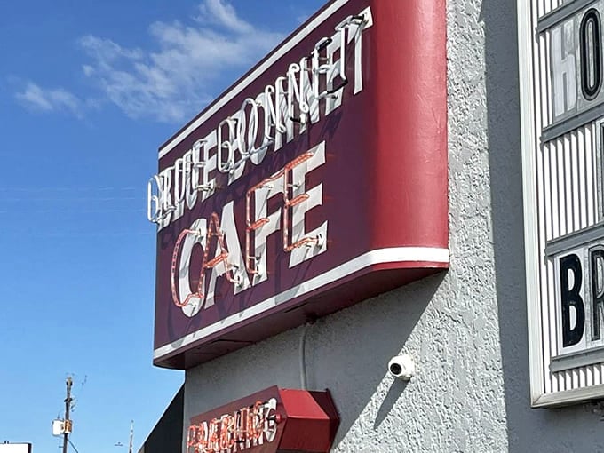 When a sign this bold has survived decades, you know the pie inside has earned every bit of that confidence.