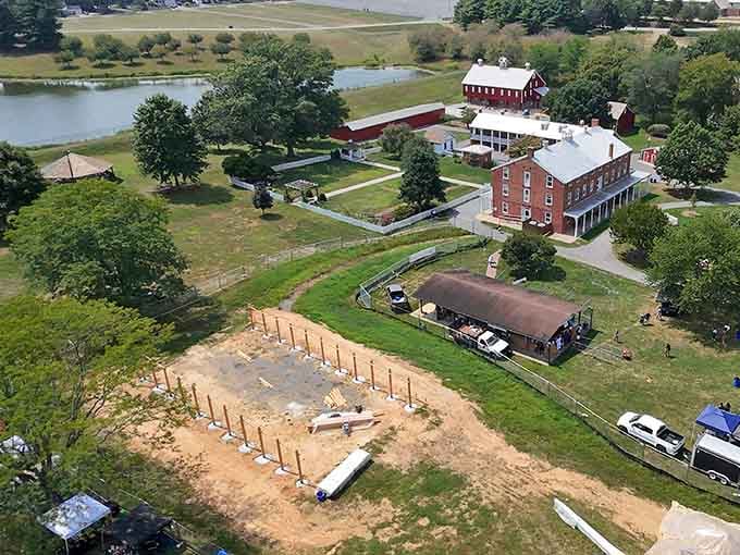 From above, the farm museum looks like a miniature village where time forgot to keep moving forward.