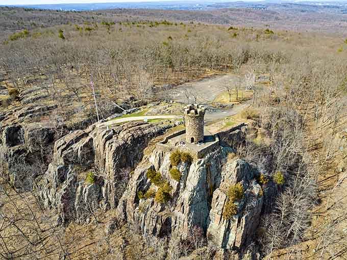 From above, Castle Craig's dramatic clifftop location becomes clear, a true architectural feat on East Peak.