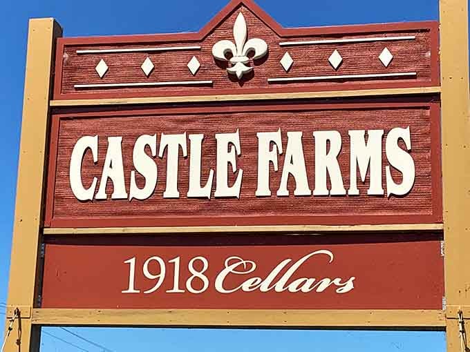 The Castle Farms sign welcomes visitors to a world where French architecture and Michigan hospitality coexist beautifully.