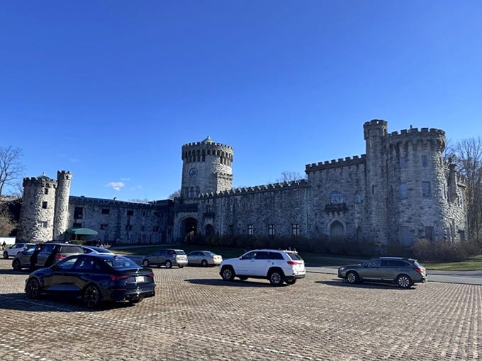 Even the parking lot has castle views, which beats staring at concrete walls in any Manhattan garage.