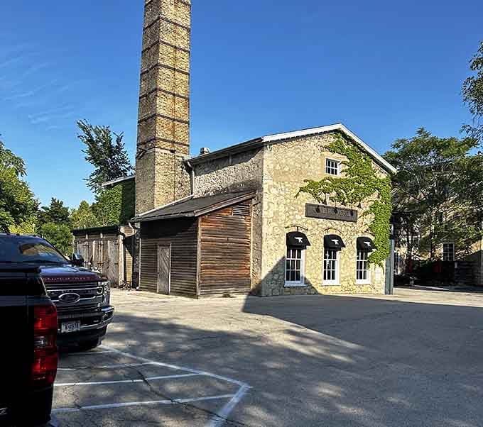 That chimney's been standing since mills powered the town &ndash; now it watches over diners enjoying their perfectly grilled burgers.