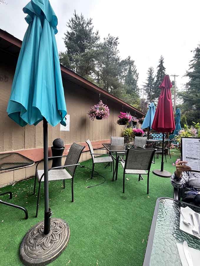 Patio seating for those Pacific Northwest mornings when the weather decides to cooperate beautifully.