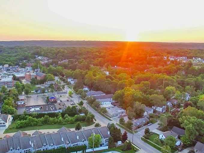 Aerial views reveal how the river carved this valley and the village wisely built itself around nature's handiwork.