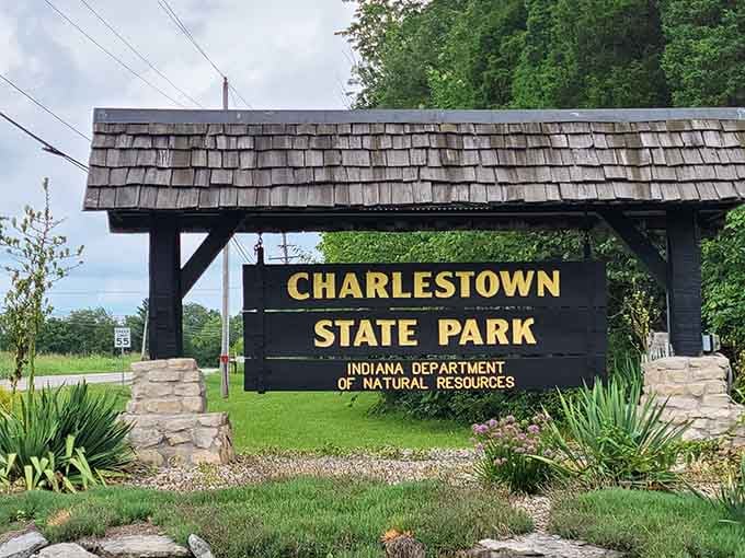 The park entrance welcomes modern visitors to explore where past and present collide in the most fascinating Indiana adventure.