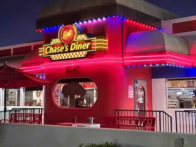 Chase's Diner lights up the Chandler night like a neon time machine waiting to transport you.