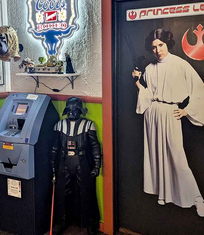 Even the ATM area gets the Star Wars treatment, because Princess Leia makes everything better, including banking transactions somehow.