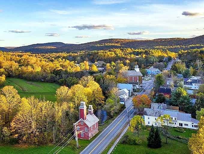 Chester from above reveals the perfect marriage of nature and village life, with autumn's golden touch transforming the landscape into a treasure all its own.