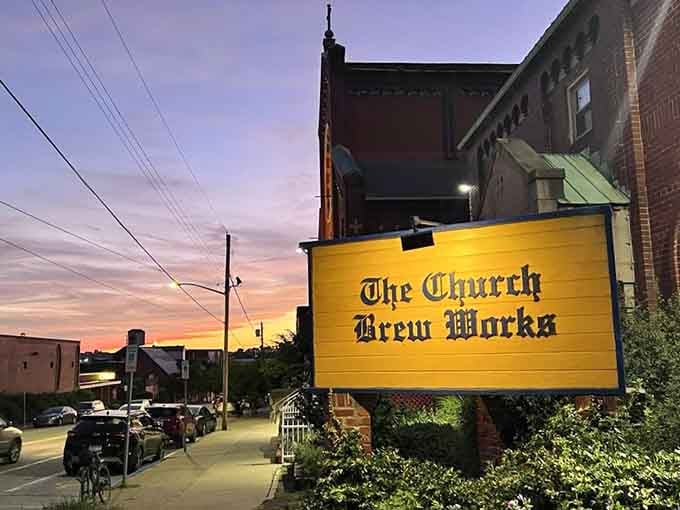 That bright yellow sign against the sunset sky promises an experience you won't find anywhere else in Pennsylvania.