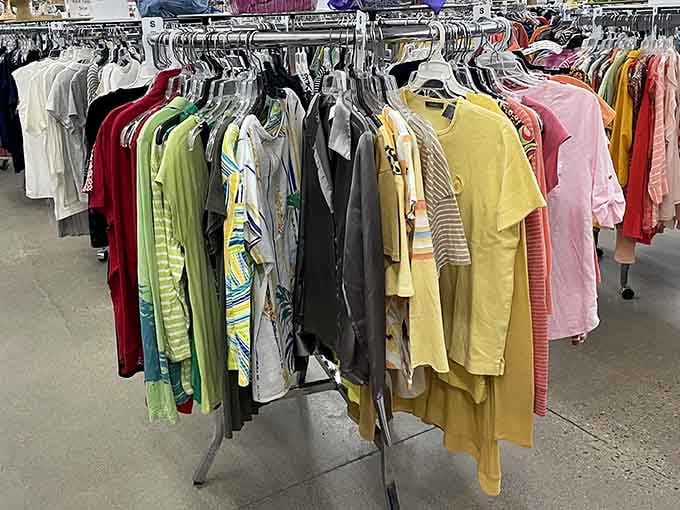 The clothing racks burst with color, each hanger holding potential&mdash;someone's castoff becoming your new favorite shirt.