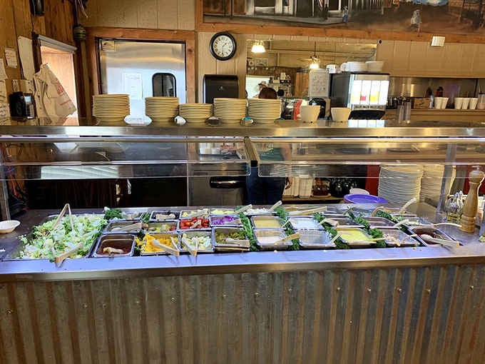 The salad bar offers fresh toppings and fixings, adding variety to your meal without any pretentious farm-to-table speeches.