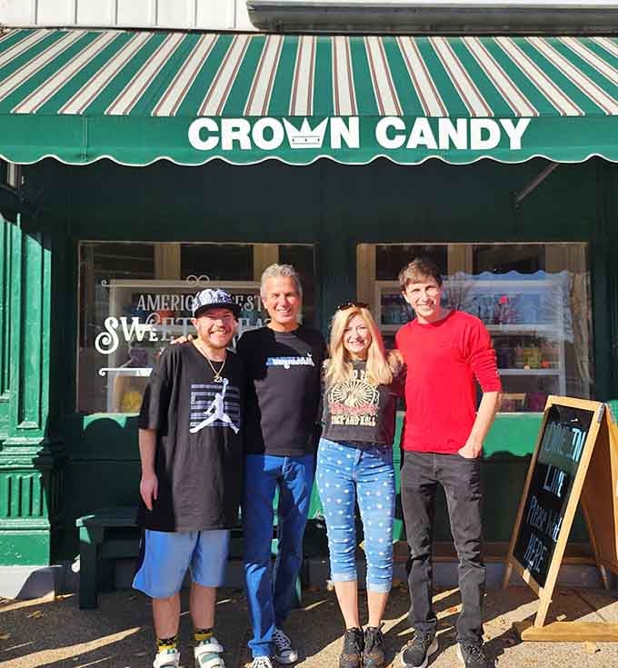 Happy faces outside Crown Candy Kitchen tell you everything you need to know about what's inside.