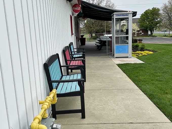 The waiting area proves that even before you're seated, DJ's commits fully to the retro experience without cutting corners.