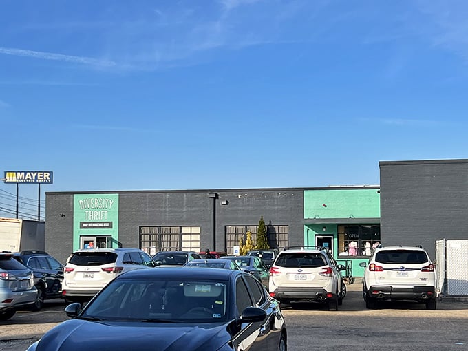 Clean lines and fresh paint make this thrift store feel more boutique than bargain bin, inviting everyone inside.