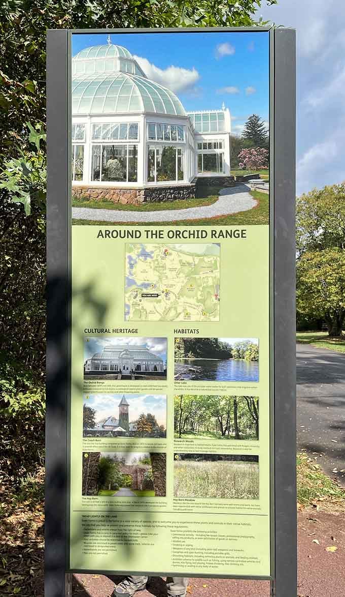 An informational sign about the Orchid Range, because even paradise needs a map to keep visitors oriented.