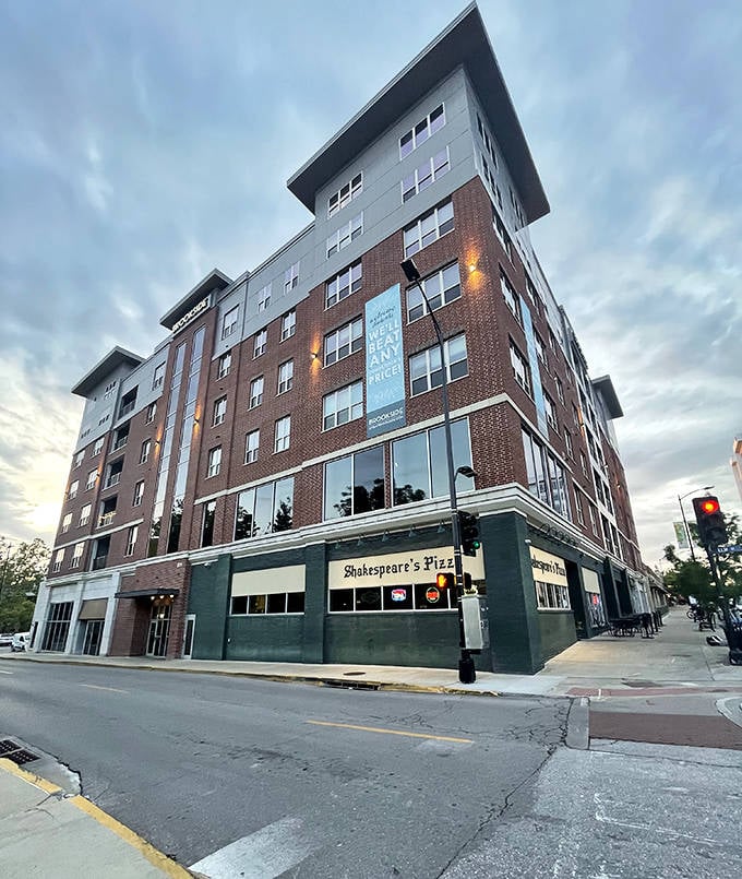 As dusk settles over Columbia, Shakespeare's corner location glows like a beacon for the pizza-hungry masses seeking comfort and community.