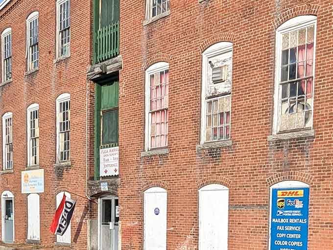 The historic brick exterior houses countless treasures within. This building has witnessed decades of commerce, from manufacturing to modern-day treasure hunting.