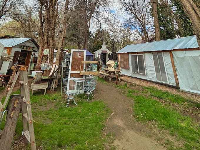 The adventure continues outdoors where architectural salvage and garden treasures create a wonderland of possibilities under Idaho's big sky.