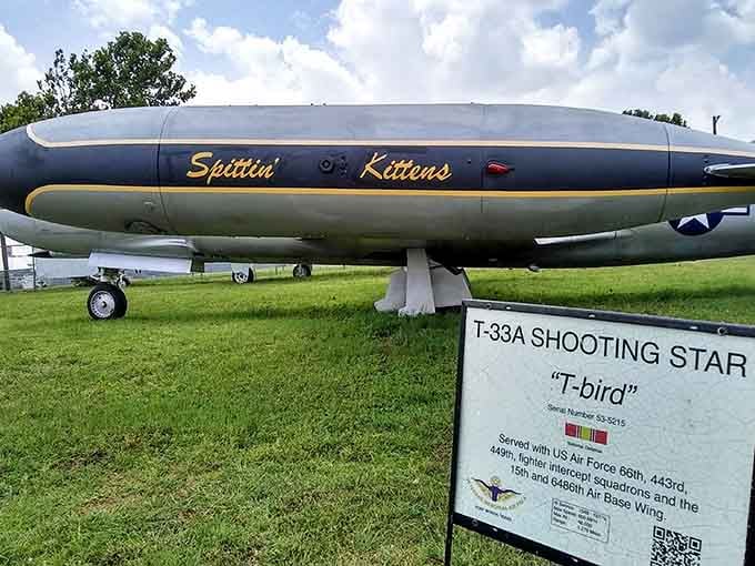 "Spittin' Kittens" nose art on this T-33 Shooting Star reminds us that pilots had personality and humor.