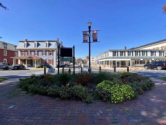 Georgetown's meticulously maintained circle serves as the town's living room, where brick pathways and thoughtful landscaping create a gathering place that feels both historic and timeless.
