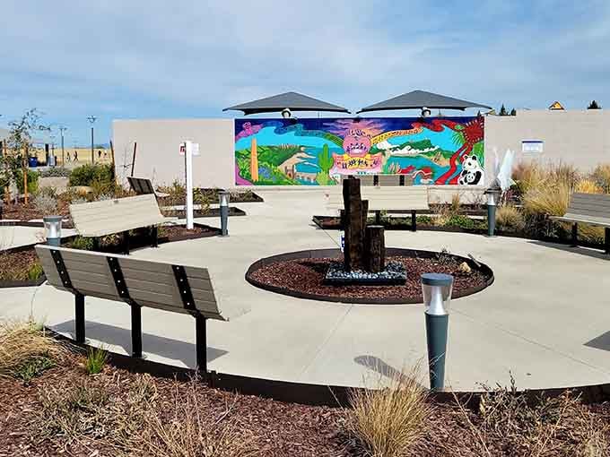 Thoughtful seating areas with artistic touches give parents a comfortable spot to rest their weary feet.